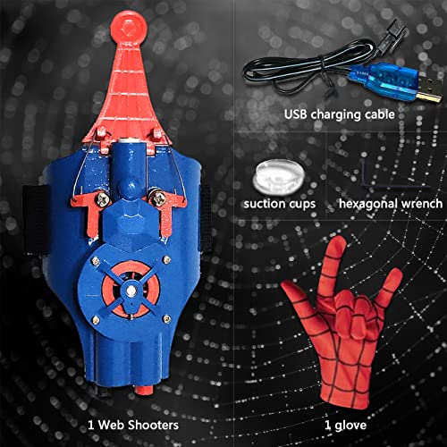 SUIZU Web Shooters, Spider Silk Launcher for Kids - USB Charging, Rope Launcher - Can Grab Small Objects, Super Hero Launcher Gloves Wrist Toy Cosplay Launcher Bracers Accessories (Red)