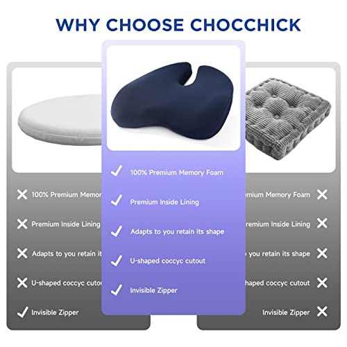 Seat Cushions for Office Chairs Memory Foam Seat Cushion Non-Slip Butt Coccyx Tailbone Sciatica Lower Back Pain Relief for Car Wheelchair Computer Desk Chair(Navy Blue)