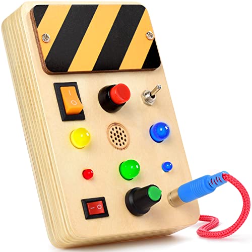 POLKRANE Busy Board with LED Light, Sensory Toys for Toddlers 1-3, Montessori Toys with Toggle Switch, Travel Toys for Educational Toddler Activities for 1 2 3 4 Year Old Boys & Girls