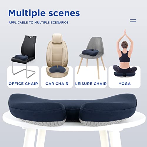 Seat Cushions for Office Chairs Memory Foam Seat Cushion Non-Slip Butt Coccyx Tailbone Sciatica Lower Back Pain Relief for Car Wheelchair Computer Desk Chair(Navy Blue)