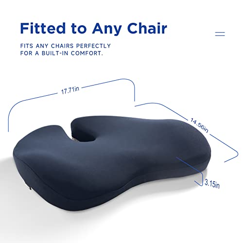 Seat Cushions for Office Chairs Memory Foam Seat Cushion Non-Slip Butt Coccyx Tailbone Sciatica Lower Back Pain Relief for Car Wheelchair Computer Desk Chair(Navy Blue)