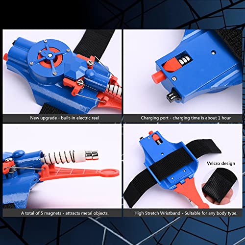 SUIZU Web Shooters, Spider Silk Launcher for Kids - USB Charging, Rope Launcher - Can Grab Small Objects, Super Hero Launcher Gloves Wrist Toy Cosplay Launcher Bracers Accessories (Red)