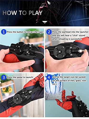 SUIZU Web Shooters, Spider Silk Launcher for Kids - USB Charging, Rope Launcher - Can Grab Small Objects, Super Hero Launcher Gloves Wrist Toy Cosplay Launcher Bracers Accessories (Red)