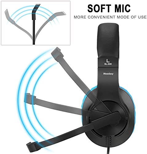 Meedasy Kids Adults Over-Ear Gaming Headphone for Xbox One, Nintendo Switch, Bass Surrounding Stereo, PS4 Gaming Headset with Microphone and Volume Control for Laptop, PC, Wired Noise Isolation (BLUE)