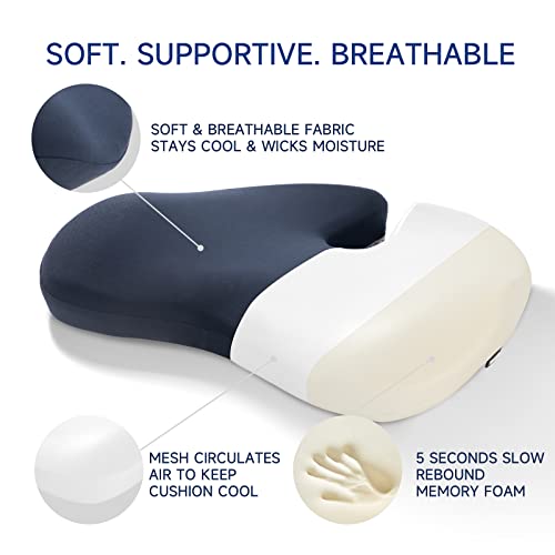 Seat Cushions for Office Chairs Memory Foam Seat Cushion Non-Slip Butt Coccyx Tailbone Sciatica Lower Back Pain Relief for Car Wheelchair Computer Desk Chair(Navy Blue)