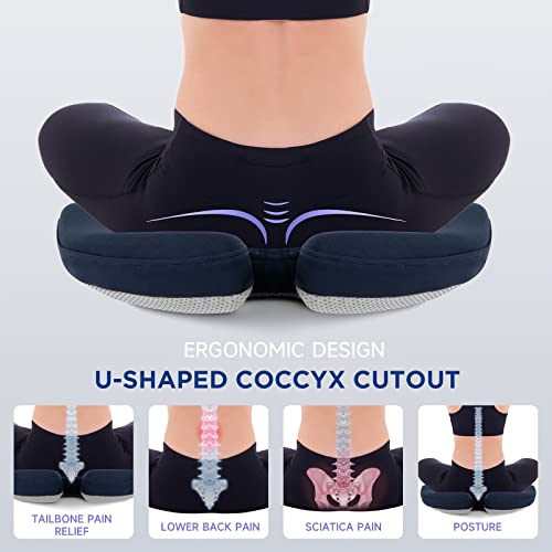 Seat Cushions for Office Chairs Memory Foam Seat Cushion Non-Slip Butt Coccyx Tailbone Sciatica Lower Back Pain Relief for Car Wheelchair Computer Desk Chair(Navy Blue)