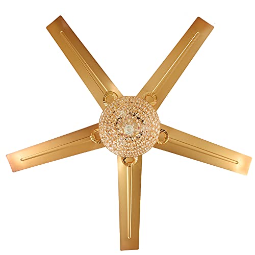 52 Inch Modern Luxurious Crystal Fan Chandelier Reversible Silent Ceiling Fan Light Three Wind Speed Adjustable with Remote Control 5 Blades Decorative Fan Light Fixture Bedroom Living Room(Gold)