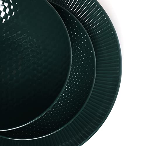 afcevnlb Retro Green Dinnerware Sets 12 pcs Melamine Plates and Bowls Sets Round Dinner Set with Plates, Dishes, Bowls and Serving Platters, Kitchen Dinnerware Sets for 4