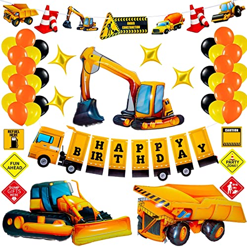 Construction Birthday Party Supplies Set Construction Party Decorations Kits Dump Truck Party Pack for Kids with Dump Truck Balloon Excavator Balloon and Bulldozer Balloon for Boys Birthday Party Decorations