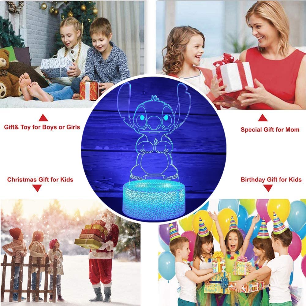 Nutyser 3D Night Light for Kids - Stitch Anime 3D lamp with Remote & Smart Touch 16 Colors Changing Led Light - Dimmable Toys for Teens Boys Girls Birthday Gifts Christmas