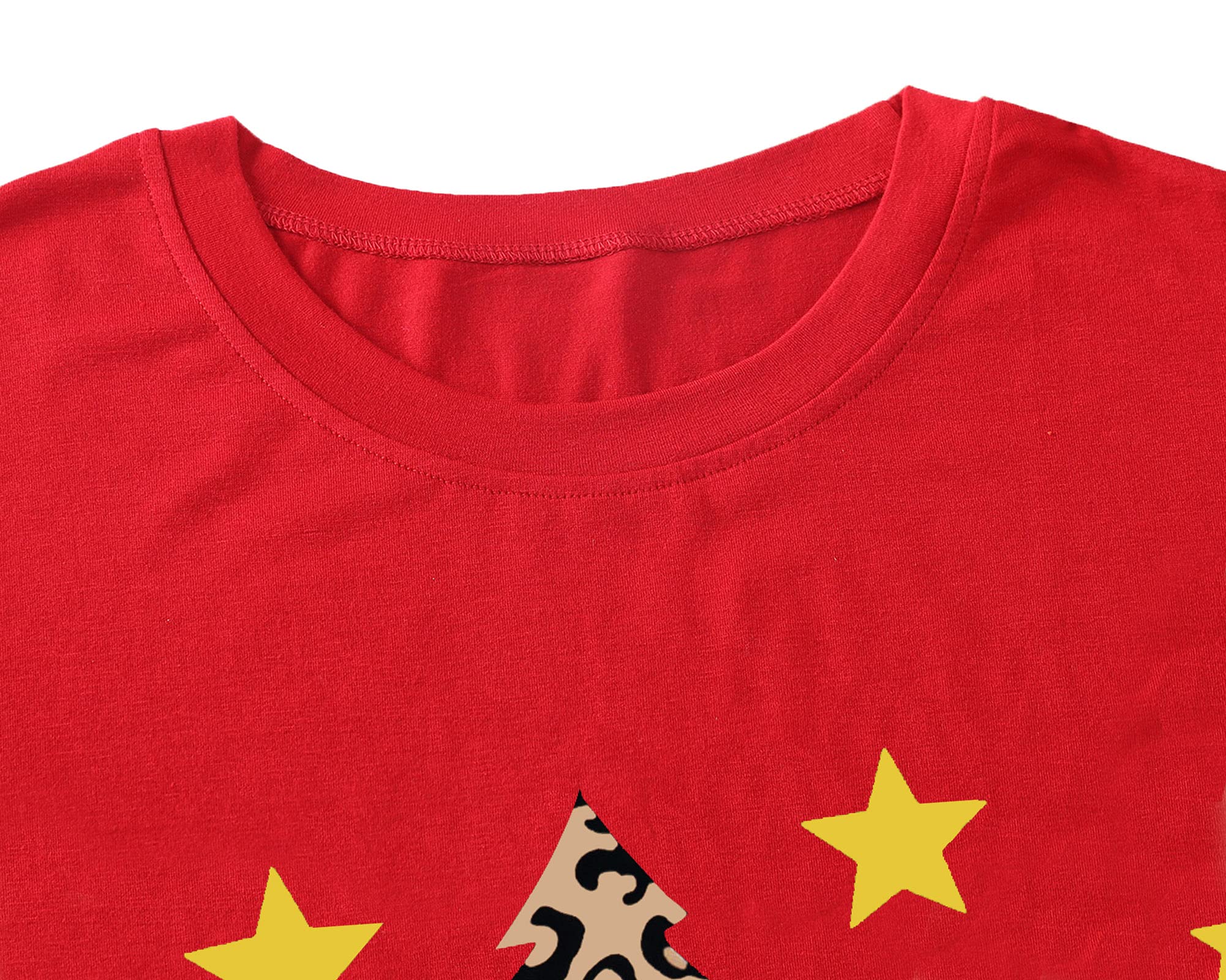 MAIHUN Merry Christmas Shirts for Women Leopard Plaid Christmas Trees Shirt Xmas Holiday Tee Tops
