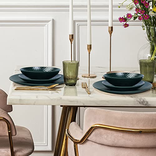 afcevnlb Retro Green Dinnerware Sets 12 pcs Melamine Plates and Bowls Sets Round Dinner Set with Plates, Dishes, Bowls and Serving Platters, Kitchen Dinnerware Sets for 4