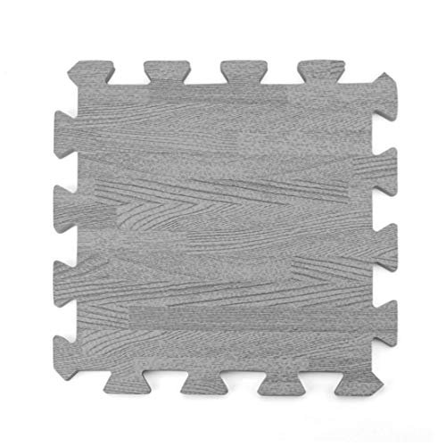 Tebery 16 Pieces Printed Wood Grain Interlocking Floor Tiles 3/8-Inch Thick EVA Foam Grey Puzzle Floor Mat
