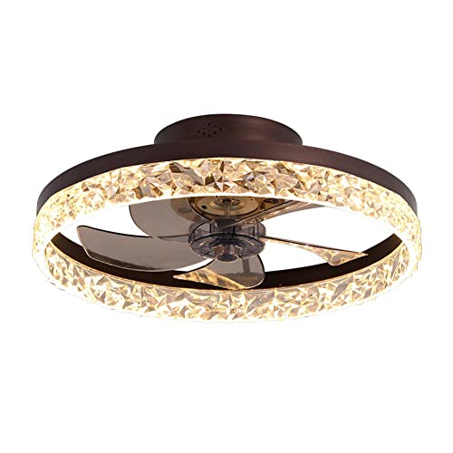 MORE CHANGE 20” Crystal Ceiling Fan with Light and Remote, Modern Enclosed Bladeless Fandelier Chandelier 3 Color Changes Flush Mount Low Profile Ceiling Fan for Living Dinning Room