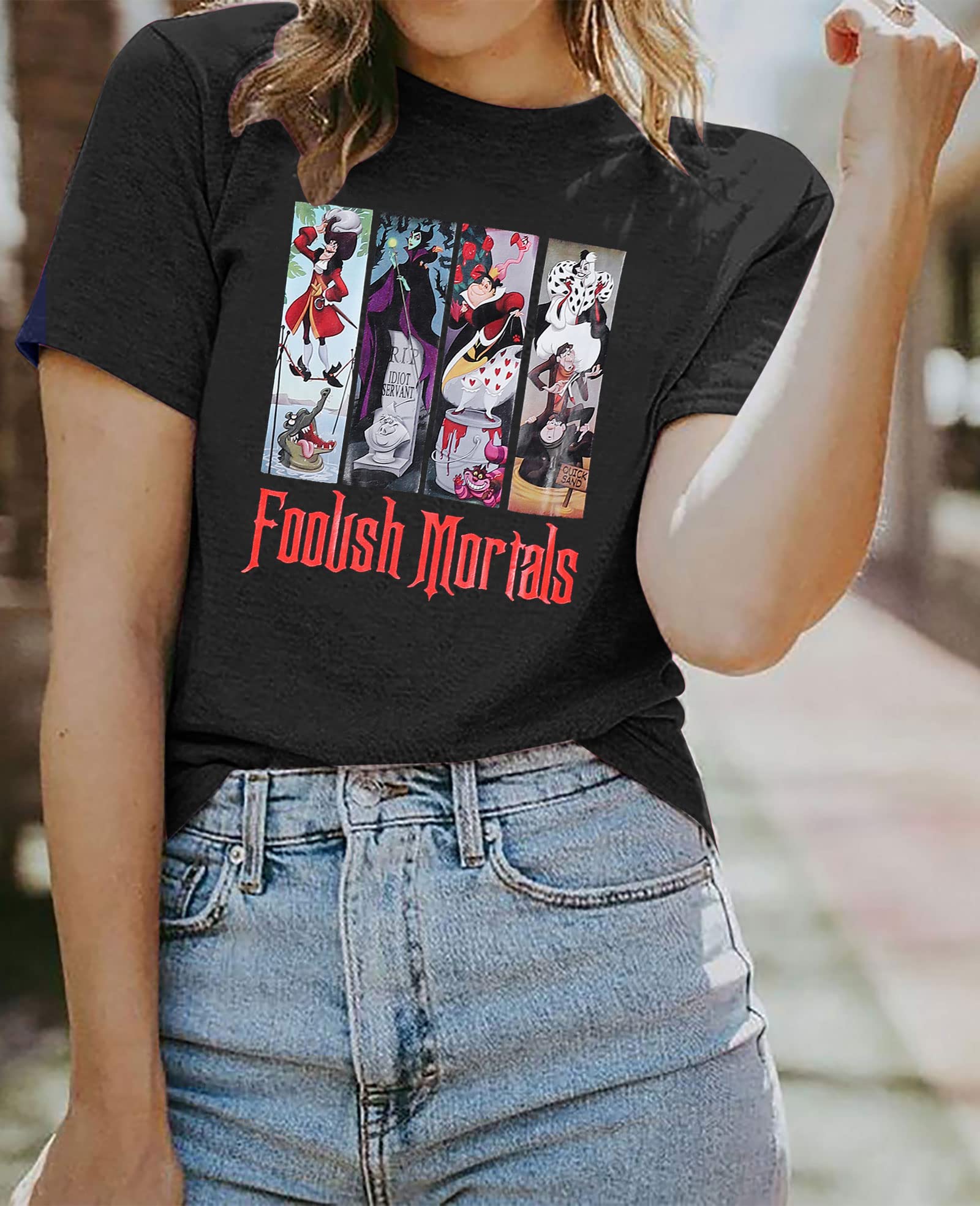 Beware of Hitch Hiking Ghost Shirt Women Funny Halloween Shirt Haunted Mansion Tshirt Hocus Pocus Fall Short Sleeve Top Dark Grey