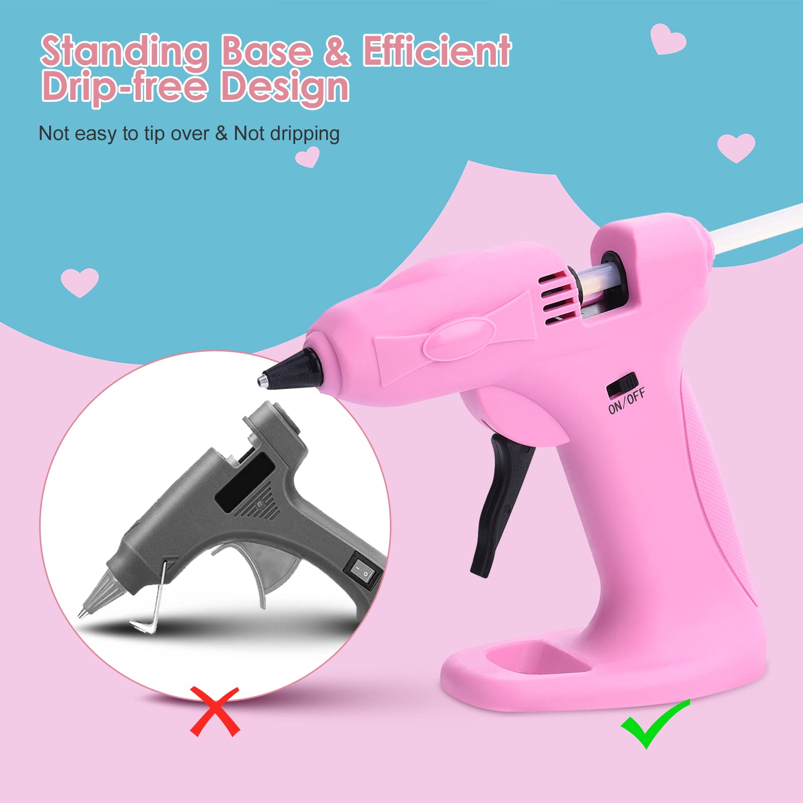 Glue Gun Cordless USB Rechargeable: 2600mAh Battery Operated Fast Preheating Wireless Hot Glue Gun Kit with 30pcs Mini Glue Stick for Crafts DIY Arts Home Repairs - Pink