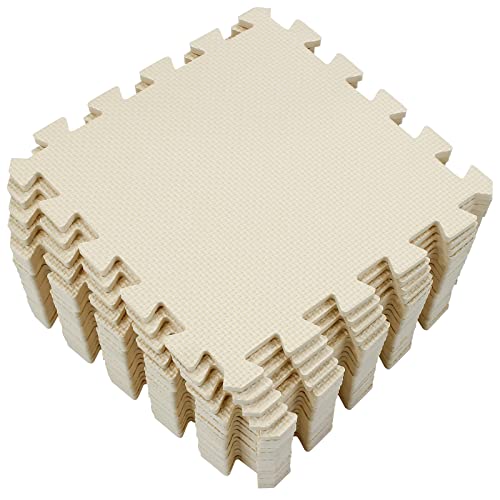 Yostrong® 18 Tiles Interlocking Puzzle Foam Baby Play Mat for Playing - EVA Babies Crawling Mat | Rubber Floor Work Out Mats for Home Gym. Beige. YOC-Jb18N