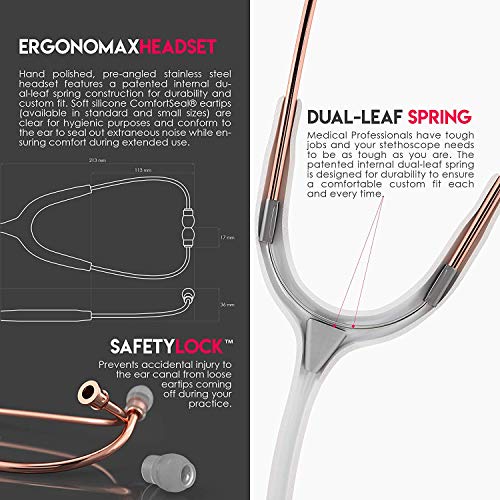 MDF Rosegold MD One Stainless Steel Stethoscope, Adult, White Tube, Rosegold Chestpieces-Headset, MDF777RG29