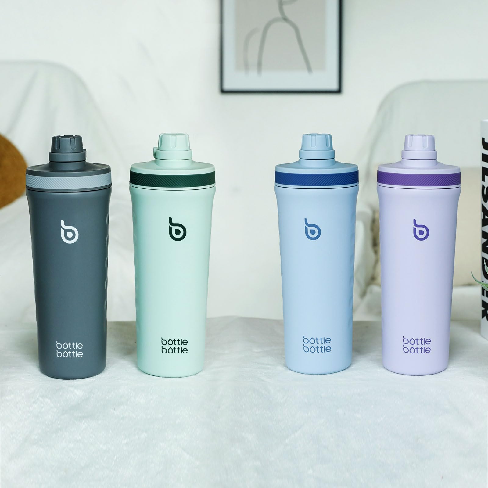 BOTTLE BOTTLE 26 oz Insulated Shaker Bottle Stainless Steel Water Bottle with Wire Whisk, Reusable Protein Shaker Gym Water Cup Grey