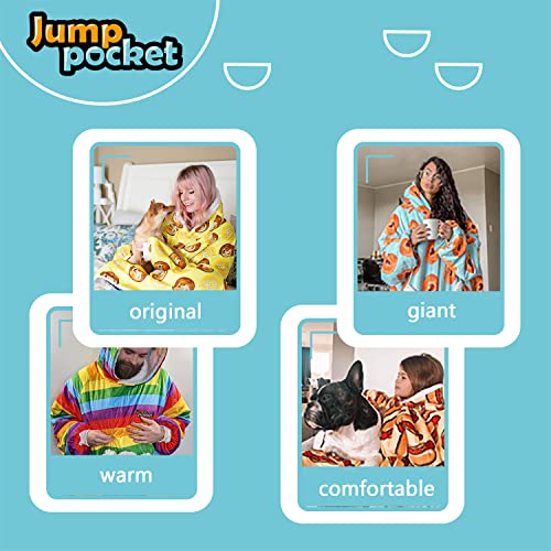 Jump Pocket Blanket Hoodie | Oversized Microfiber & Sherpa Wearable Blankets| Adult & Kids Size (Rainbow)