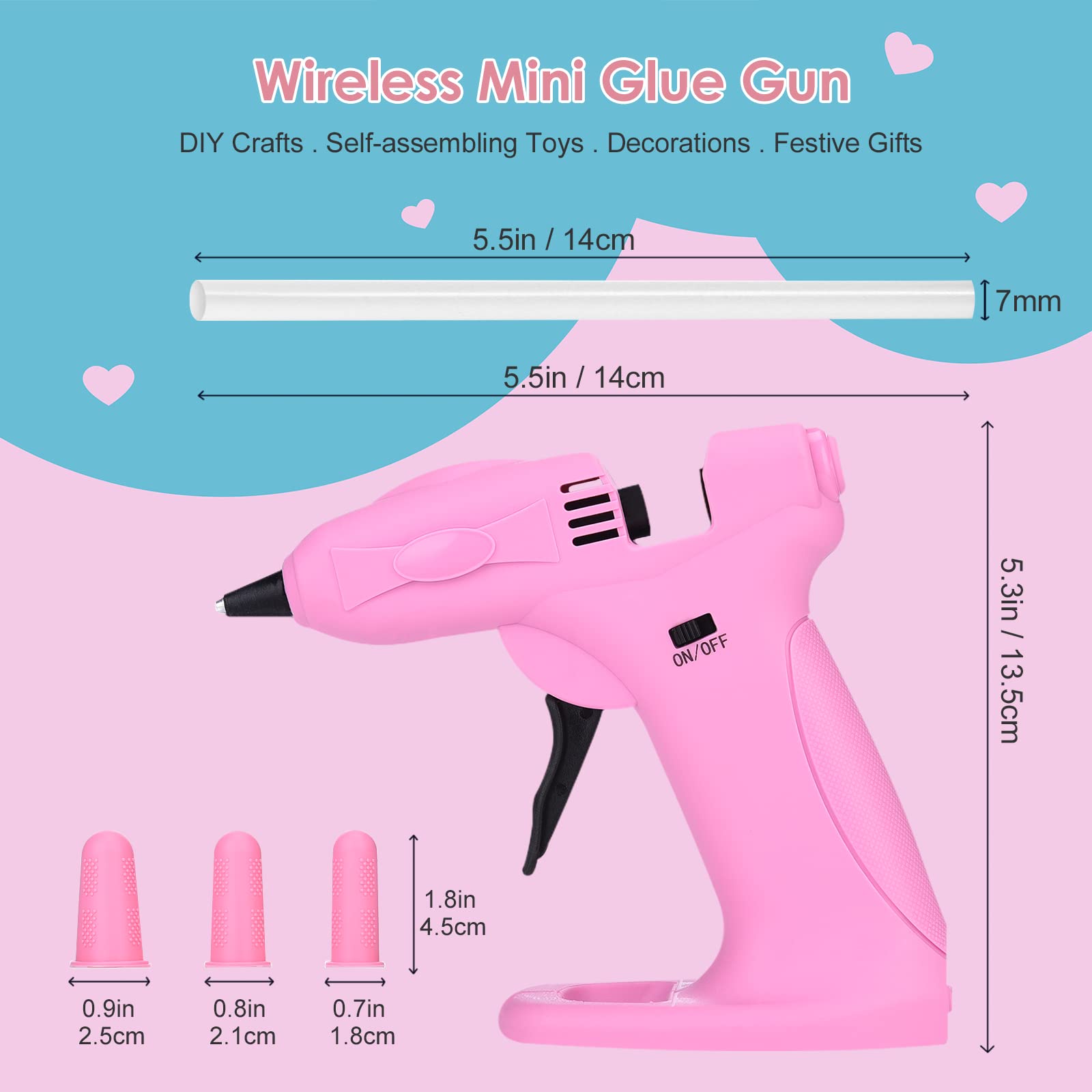 Glue Gun Cordless USB Rechargeable: 2600mAh Battery Operated Fast Preheating Wireless Hot Glue Gun Kit with 30pcs Mini Glue Stick for Crafts DIY Arts Home Repairs - Pink
