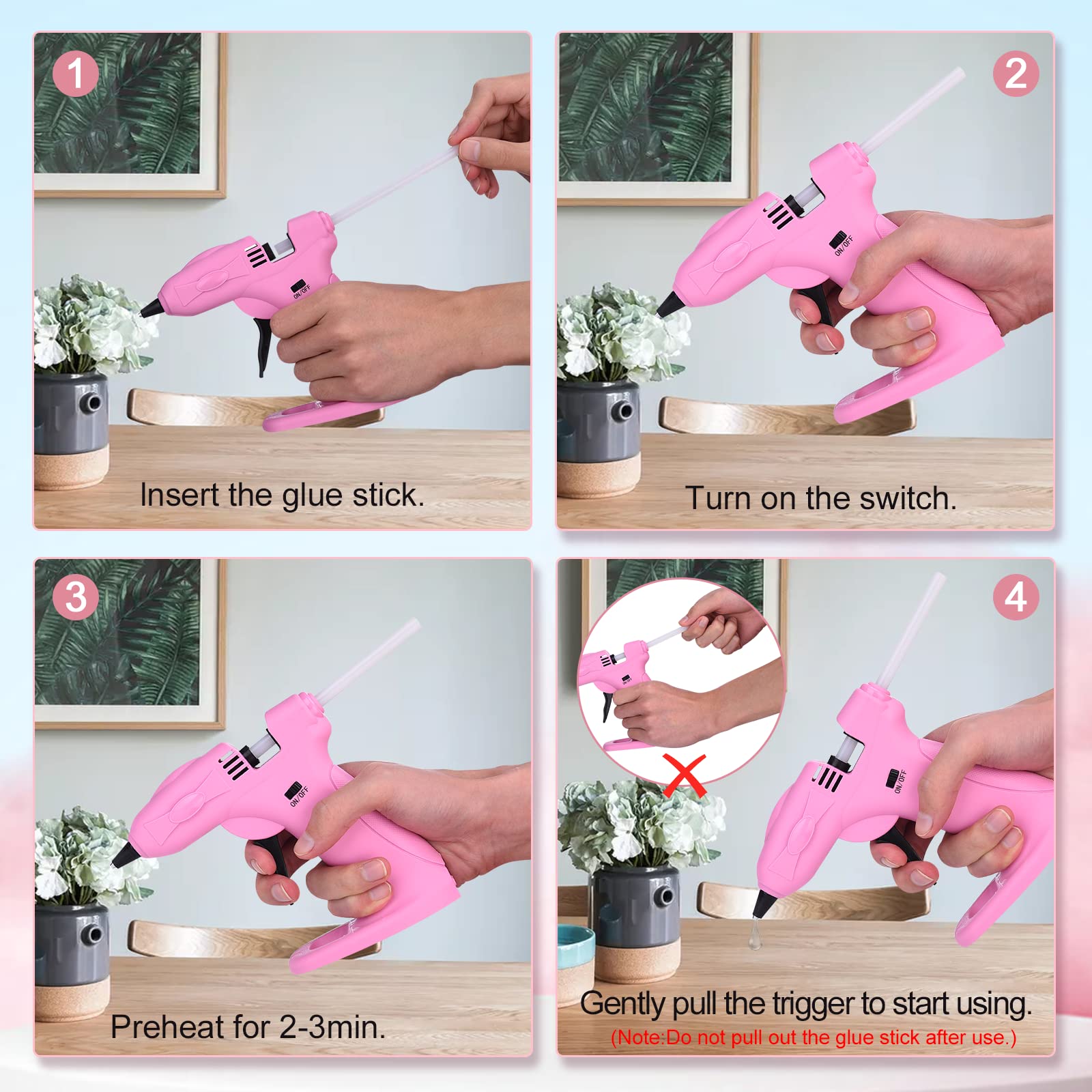 Glue Gun Cordless USB Rechargeable: 2600mAh Battery Operated Fast Preheating Wireless Hot Glue Gun Kit with 30pcs Mini Glue Stick for Crafts DIY Arts Home Repairs - Pink