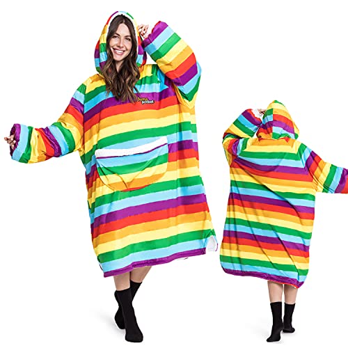 Jump Pocket Blanket Hoodie | Oversized Microfiber & Sherpa Wearable Blankets| Adult & Kids Size (Rainbow)