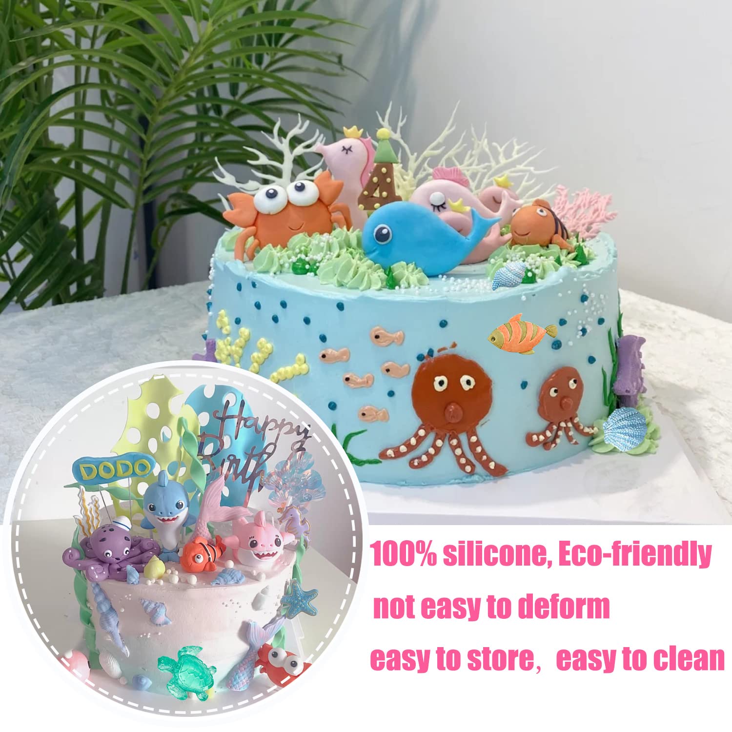 LKDQUTHM Marine Theme Fondant Silicone Molds Seashell Conch Starfish Dolphin Octopus Turtle Chocolate Candy Mold For Cupcake Topper Cake Decorating Gum Paste Polymer Clay Set Of 4