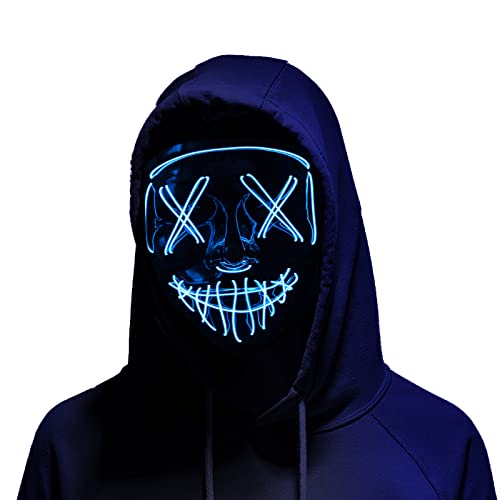 Entrope Halloween Mask, LED Glow Scary Halloween Face Mask for Festival Cosplay Halloween Costume Masquerade Parties, Carnival, Gifts (Blue)