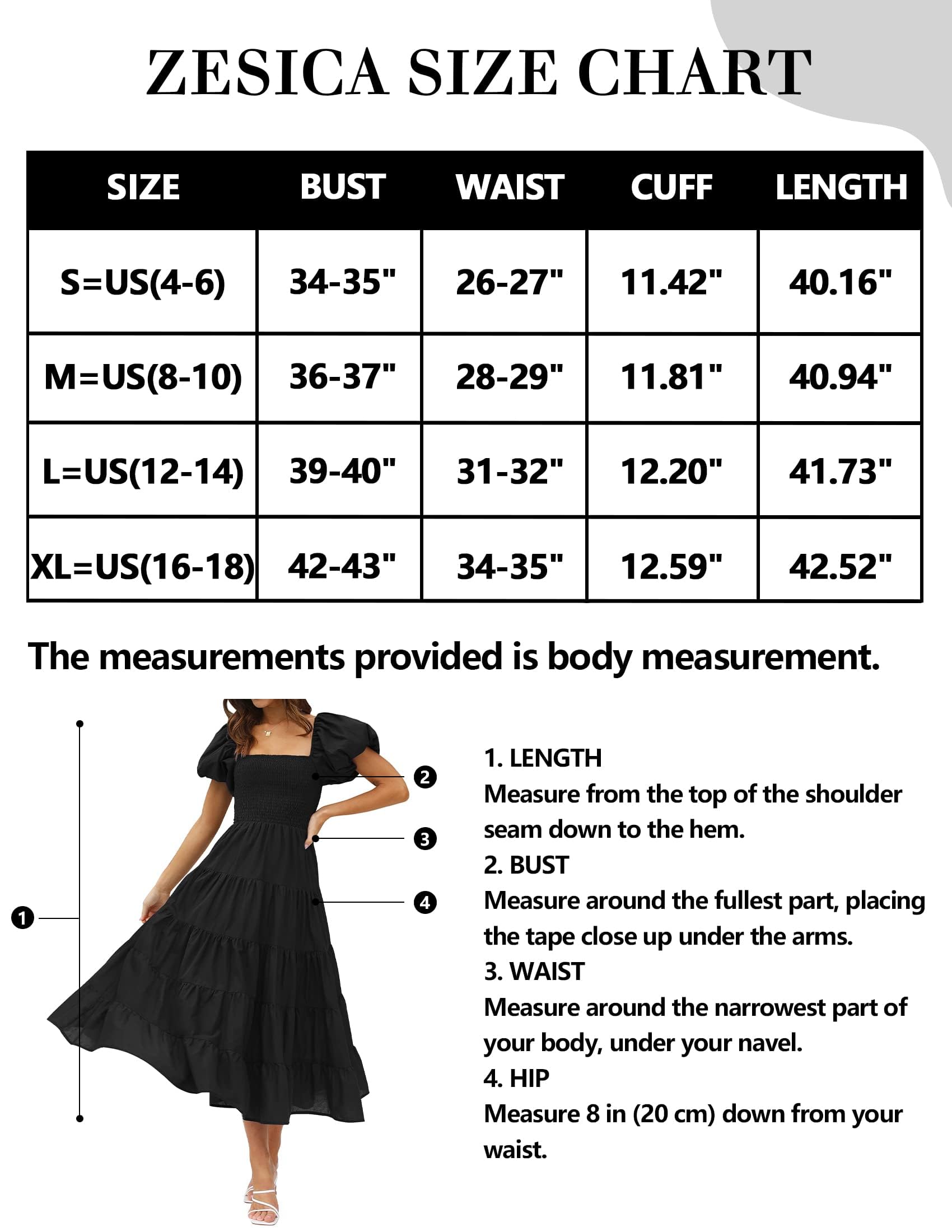 ZESICA Women's 2024 Summer Square Neck Short Puff Sleeve Solid Color High Waist Casual Smocked Flowy A Line Tiered Midi Dress