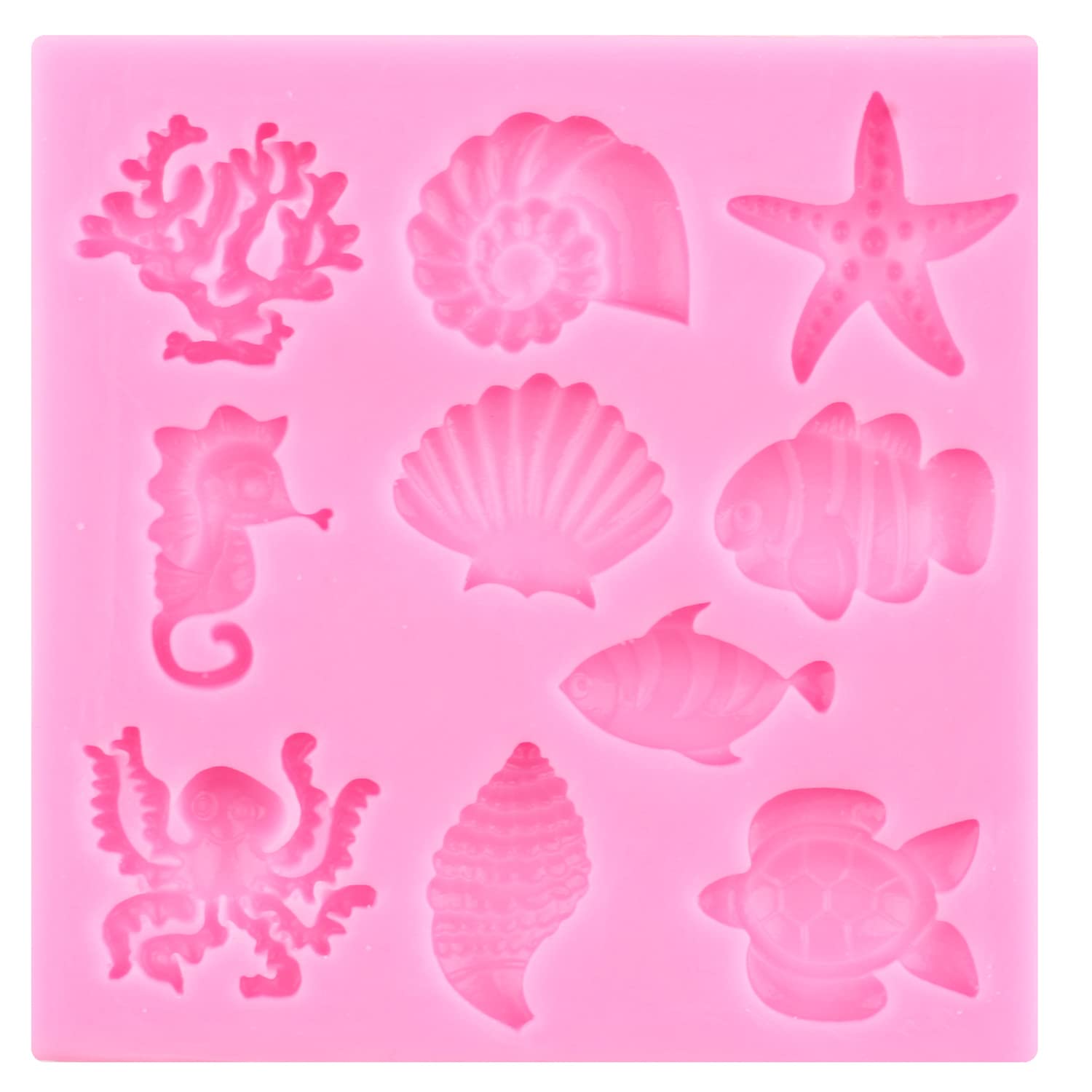 LKDQUTHM Marine Theme Fondant Silicone Molds Seashell Conch Starfish Dolphin Octopus Turtle Chocolate Candy Mold For Cupcake Topper Cake Decorating Gum Paste Polymer Clay Set Of 4