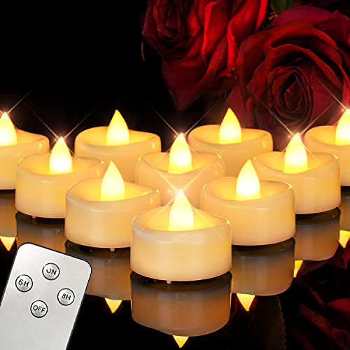YOJACIKI Flameless Candles, 12 Pack Remote Control Tea Lights, Battery Candles Flickering, 6/8H Timer LED Tea Lights with Remote for Halloween Christmas Home Decor, Dia 1-1/2” X H 1-1/4”(Warm White)