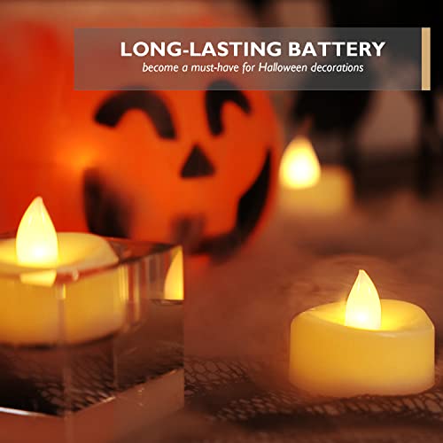 YOJACIKI Flameless Candles, 12 Pack Remote Control Tea Lights, Battery Candles Flickering, 6/8H Timer LED Tea Lights with Remote for Halloween Christmas Home Decor, Dia 1-1/2” X H 1-1/4”(Warm White)