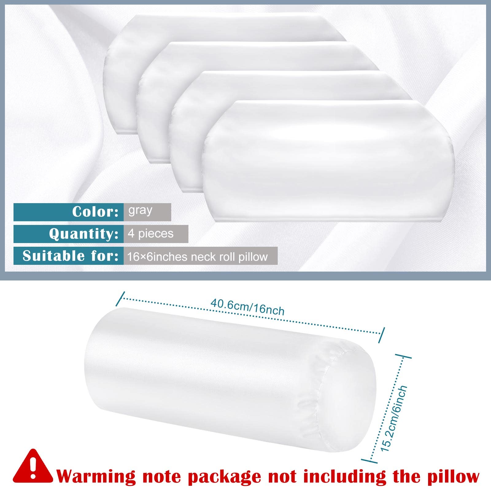 Remerry 4 Pack 16 x 6 Inches White Neck Roll Pillow Case Cover Only Round Bolster Cervical Roll Satin Cylinder Pillow Case Cover with Zipper