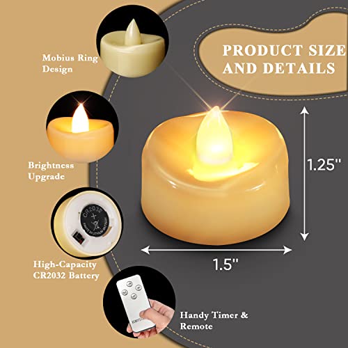 YOJACIKI Flameless Candles, 12 Pack Remote Control Tea Lights, Battery Candles Flickering, 6/8H Timer LED Tea Lights with Remote for Halloween Christmas Home Decor, Dia 1-1/2” X H 1-1/4”(Warm White)