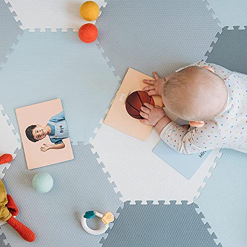 Baby Brielle Soft Non-Toxic Extra Thick Interlocking Hexagon Tile Foam for Babies and Toddlers - Exercise Mats for Crawling, Playing Grey & White Floor Mat for Nursery, Play Room - 48βx72β, 38 Pieces