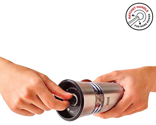 Kuhn Rikon Epicurean Adjustable Ratchet Grinder with Ceramic Mechanism for Salt, Pepper and Spices, 8.5 x 2.75 inches, Stainless Steel