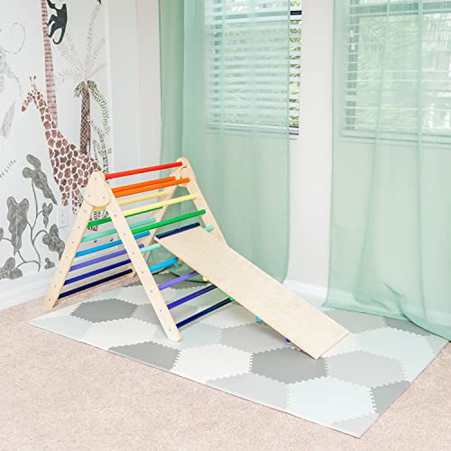 Baby Brielle Soft Non-Toxic Extra Thick Interlocking Hexagon Tile Foam for Babies and Toddlers - Exercise Mats for Crawling, Playing Grey & White Floor Mat for Nursery, Play Room - 48βx72β, 38 Pieces