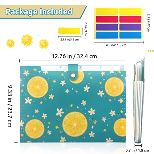 Zuozee Fruit Style Expanding File Folder, 5 Pocket Accordion File Organizer with 8 Labels, Cute Letter Folder Organizer for Documents, Portable & Expandable Folders for School Office, Lemon