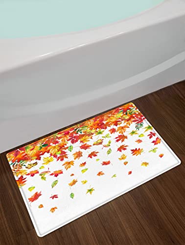 HVEST Fall Maple Leaves Memory Foam Bath Mat, Autumn Red Maple Leaves on White Background Non Slip Bath Rug Kitchen Mat Door Mat Washable Absorbent Bathroom Décor Rug, 16 X 24 Inches