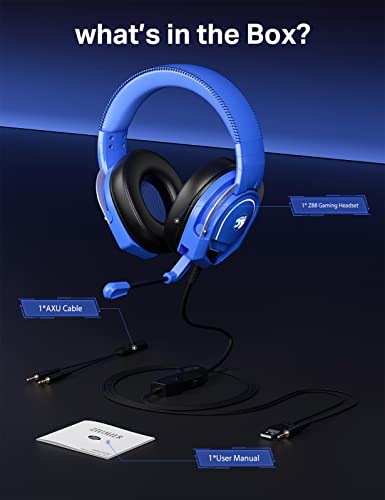 ZIUMIER Z88 Gaming Headset with Microphone, Wired Gaming Headphones Compatible for PC, PS4, PS5, Xbox One, Xbox Series X & S, Switch, 3.5 mm Audio Jack, Noise Cancelling Mic & RGB Light (Blue)