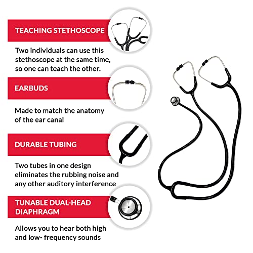 Ever Ready First Aid Deluxe Dual-Head Teaching Stethoscope for Medical Training, Nursing Students and Teachers β Black