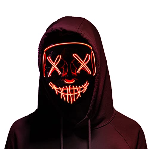 Entrope Halloween Mask, LED Glow Scary Halloween Face Mask for Festival Cosplay Halloween Costume Masquerade Parties, Carnival, Gifts (Red)