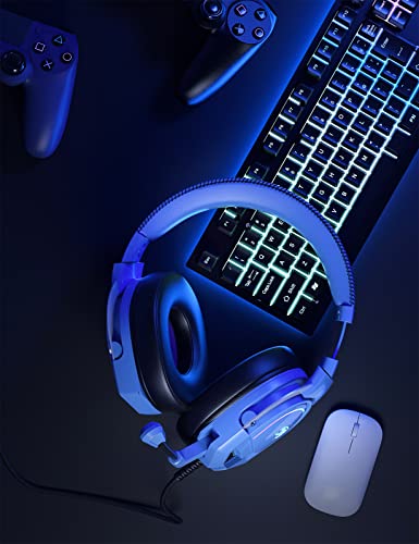 ZIUMIER Z88 Gaming Headset with Microphone, Wired Gaming Headphones Compatible for PC, PS4, PS5, Xbox One, Xbox Series X & S, Switch, 3.5 mm Audio Jack, Noise Cancelling Mic & RGB Light (Blue)