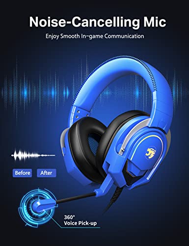 ZIUMIER Z88 Gaming Headset with Microphone, Wired Gaming Headphones Compatible for PC, PS4, PS5, Xbox One, Xbox Series X & S, Switch, 3.5 mm Audio Jack, Noise Cancelling Mic & RGB Light (Blue)