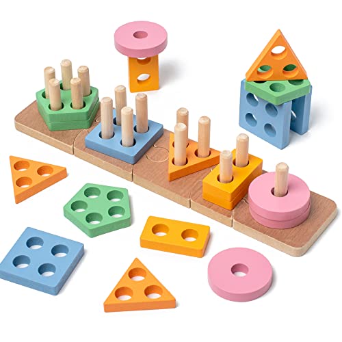 Montessori Sorting and Stacking Toys for 3 Years Old Toddler Shape Sorter and Color Stacker Preschool Boy Girl Educational Toy…