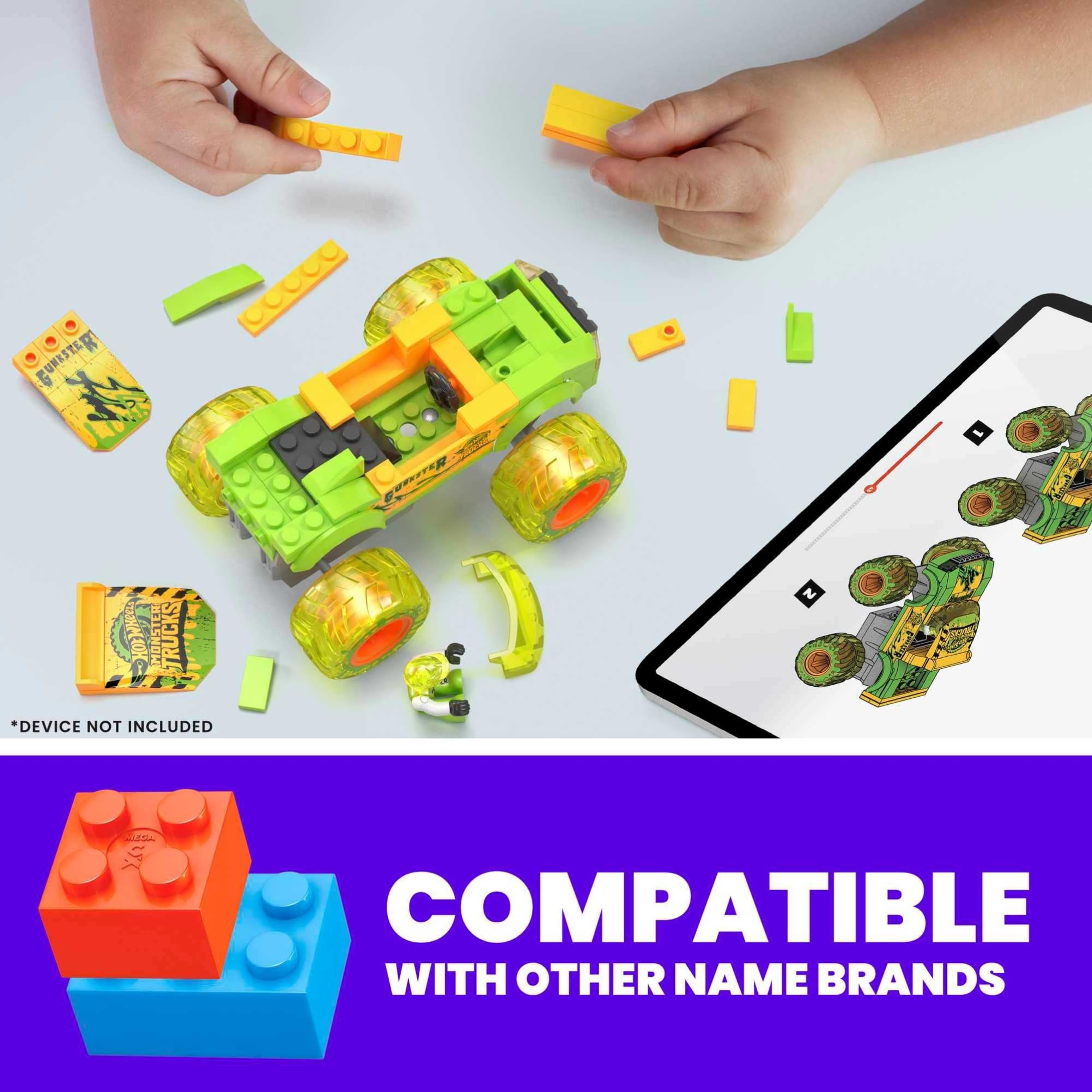 MEGA Hot Wheels Monster Trucks Building Toy Car, Smash & Crash Gunkster with 84 Pieces, 1 Micro Action Figure Driver, Green, Kids Age 5+ Years