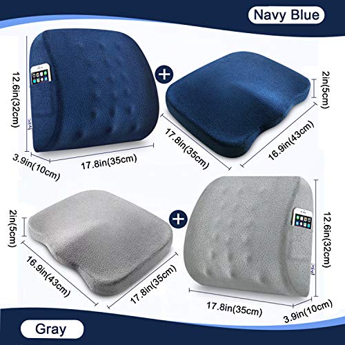 Memory Foam Seat Cushion & Back Cushions,Lumbar Support Pillow for Office Chair and Car ,Ergonomic Design for Coccyx Orthopedic,Relieves Back, Hip, Tailbone (Navy Blue)