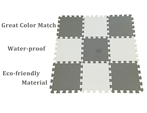 18 Pieces Foam Play Mat, Interlocking Playmat Tiles, Foam Floor Mat Tiles for Kids, Puzzle Play Mat, Exercise Gym Mats – Color of Gray & White with Border