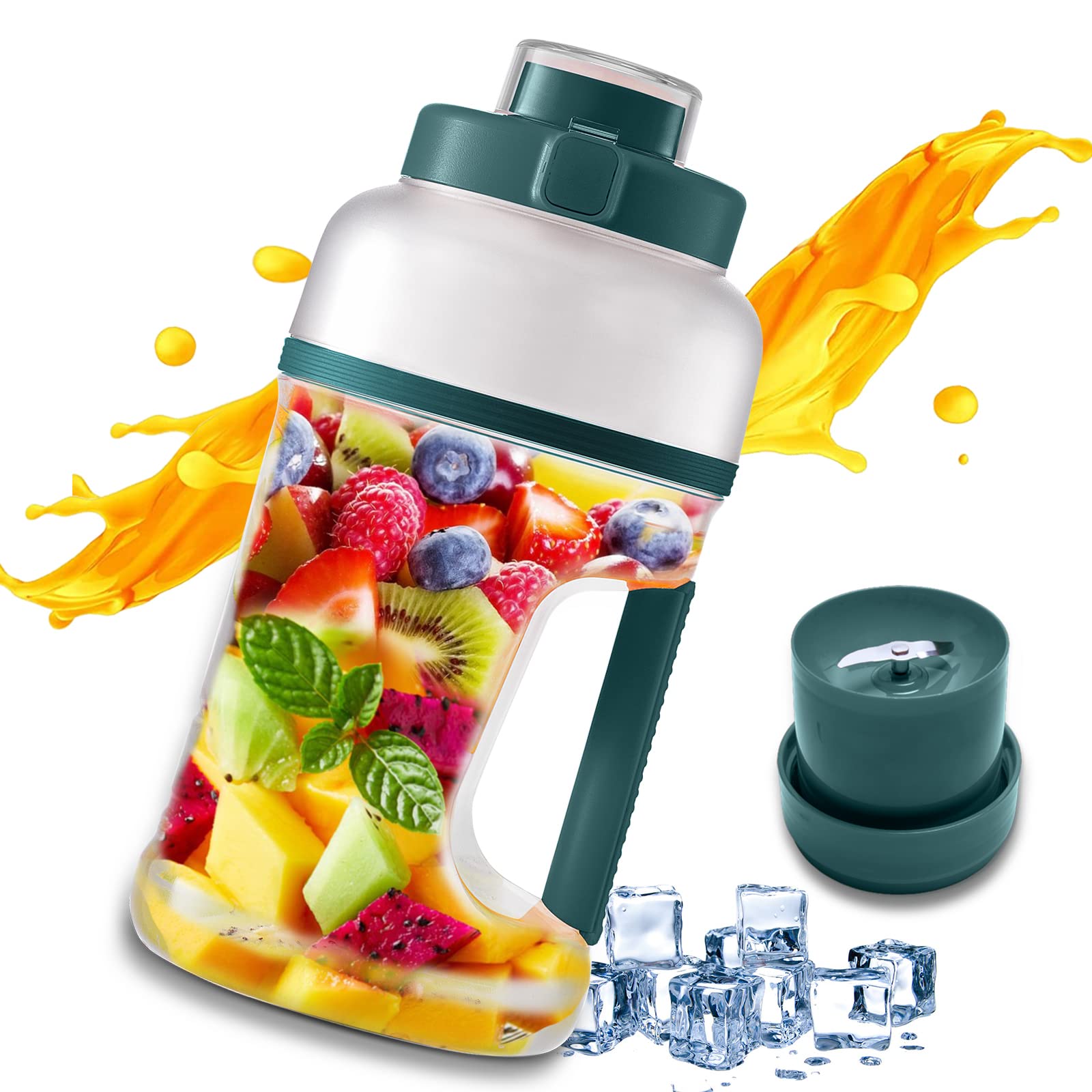 Atopskins Electric Portable Blender Cordless 32oz 3000mAh Rechargeable Travel Blender to Go 1000ml Large Smoothie Blender 18000 RPM Sport Personal Size Blender Cup Fruit Juicer Bottle Ice Shaker Green